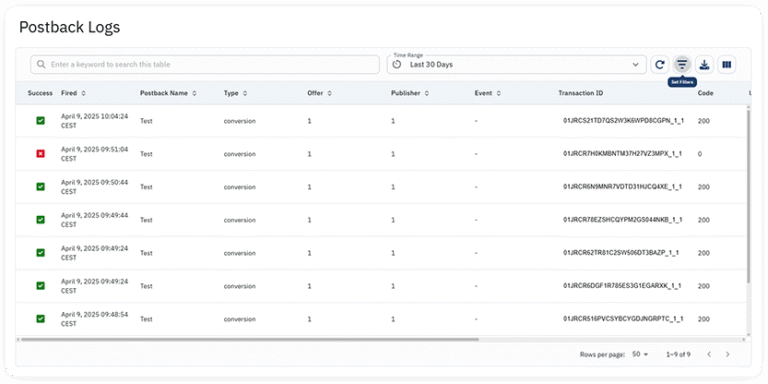 Postback Logs - Integr8.co - Integr8
